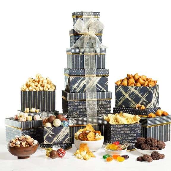 Broadway Basketeers Gourmet Food Gift Basket 6 Box Tower for Birthdays ...