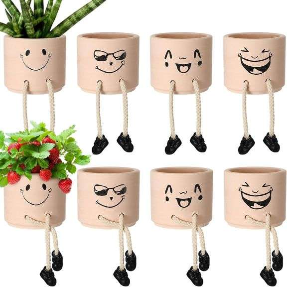 Tioncy 8 Pcs Cute Leg Hanging Plantes Pot with 4 Facial Expression ...