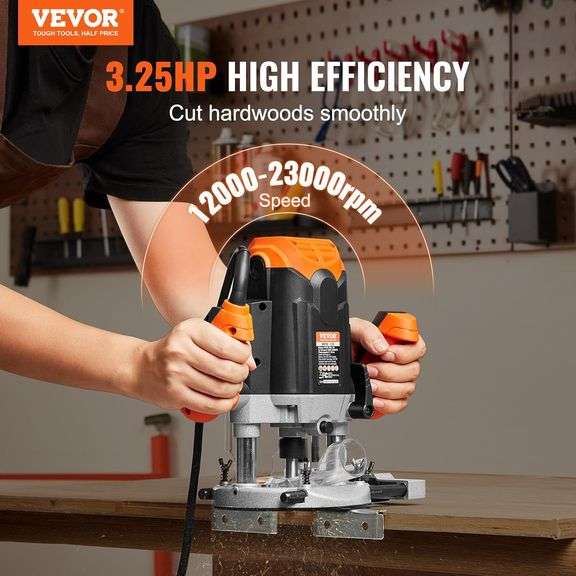 VEVOR Plunge Router, 3-1/4 HP, 120V, 12000-23000 RPM Variable Speed ...