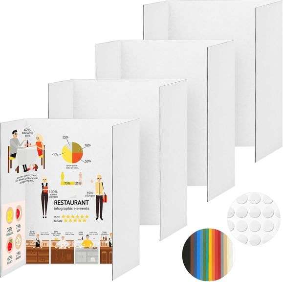 BXIHUR 4 Pcs Trifold Poster Board, 48x36 in, White, with Sticky ...