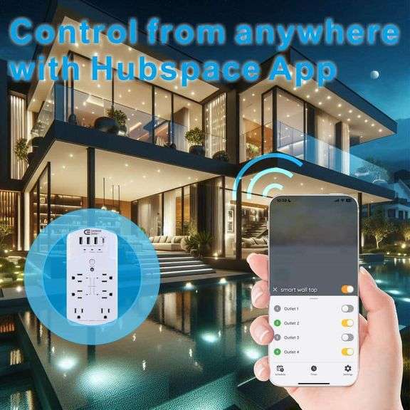 6-Outlet Smart Surge Protector with 4 USB Ports, White, Powered by ...