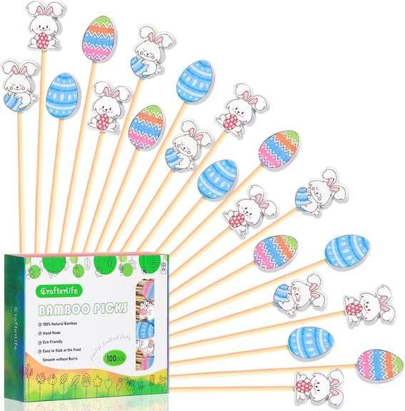 (7) Easter Cocktail Picks Easter Theme Bunny Egg Decorative Long ...