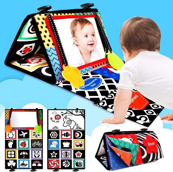 Baby Toys Tummy Time Mirror: Infant Black White high Contrast Sensory ...
