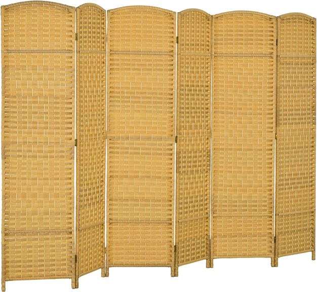 HOMCOM 6 Panel Room Divider, 6' Tall Folding Privacy Screen, Hand-Woven ...