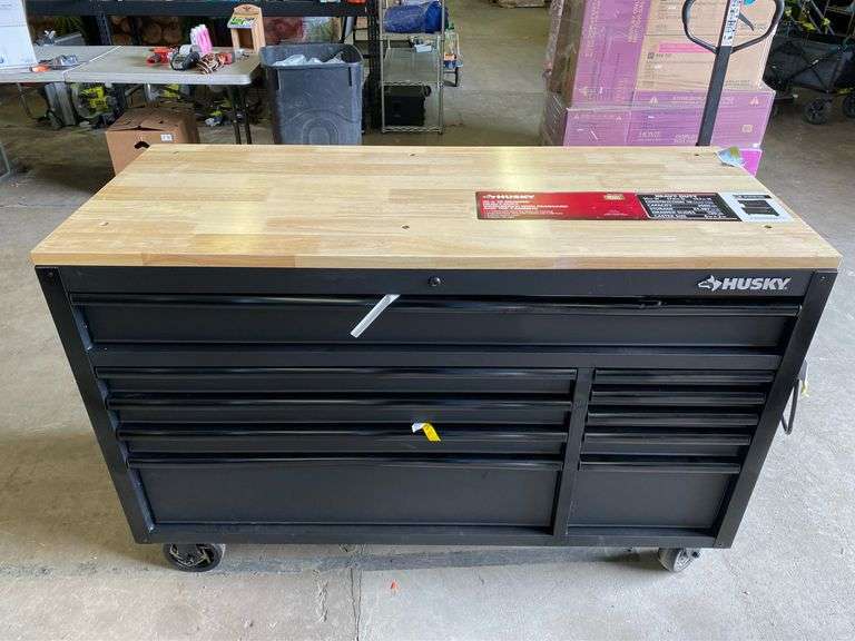 Husky 56 in. W x 27.6 in. D 10-Drawer Matte Black Heavy-Duty Mobile ...