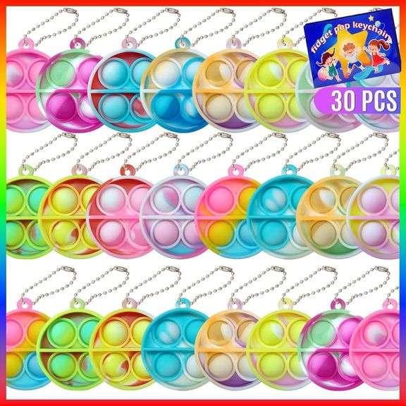 (3) Pop Keychain Fidget Toys , 30 Pcs Pop Keychain Fidget Toys It for Kids Party Favors Mini ...