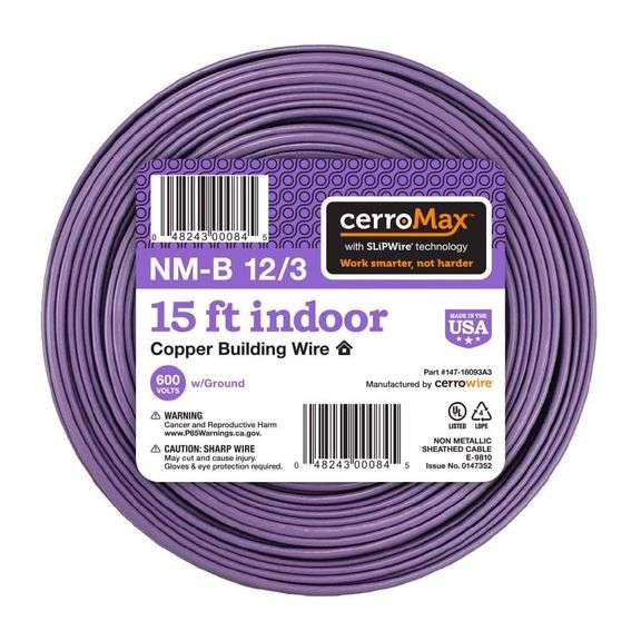 15 ft. 12/3 Purple Solid CerroMax SLiPWire Copper NM-B Wire - Matthews ...
