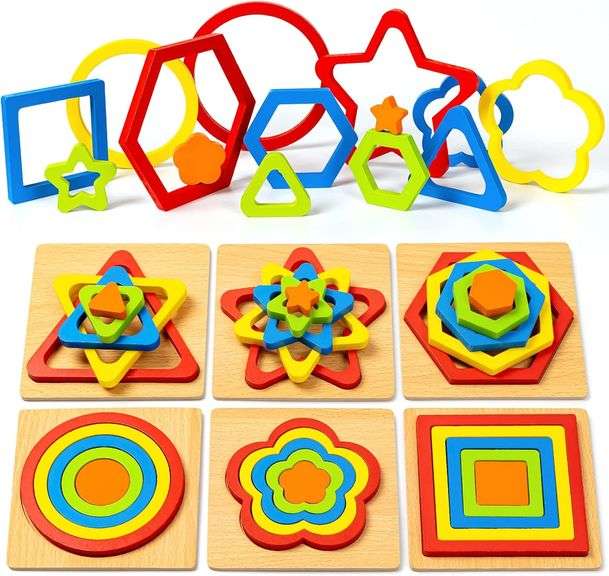 Toddler Puzzles for Kids Age 1 2 3 4 Year Old, 6 Pack Montessori Shape ...