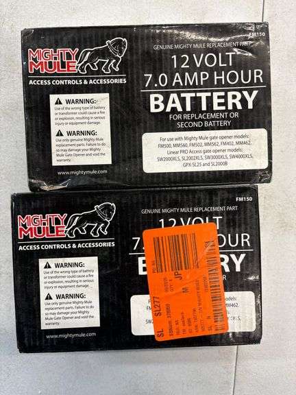(2) mighty mule 12 volt 7.0AMP hour battery - Matthews Auctioneers
