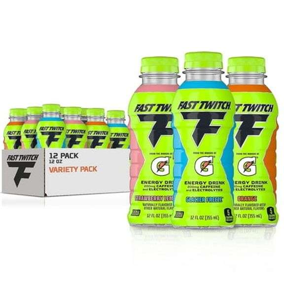 Gatorade Fast Twitch Energy Drink, 3 Flavor Variety Pack, 12 oz, 12 ...