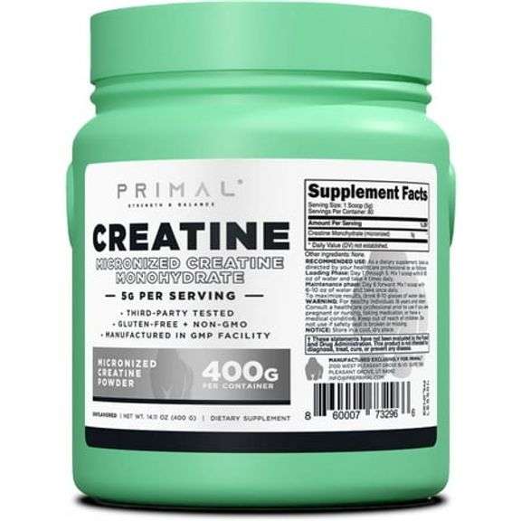 Primal Creatine Monohydrate Powder (400 Grams) | Unflavored Micronized ...
