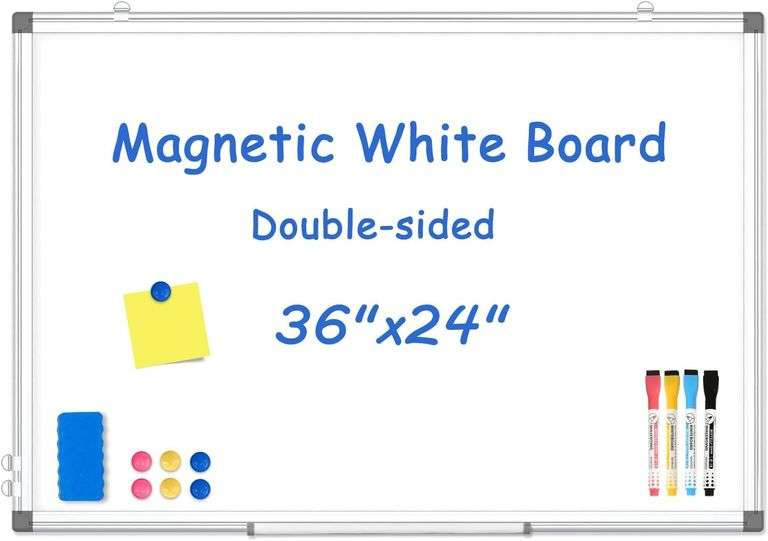 WALGLASS Magnetic White Board, 36" x 24" Double-Sides Dry Erase White ...