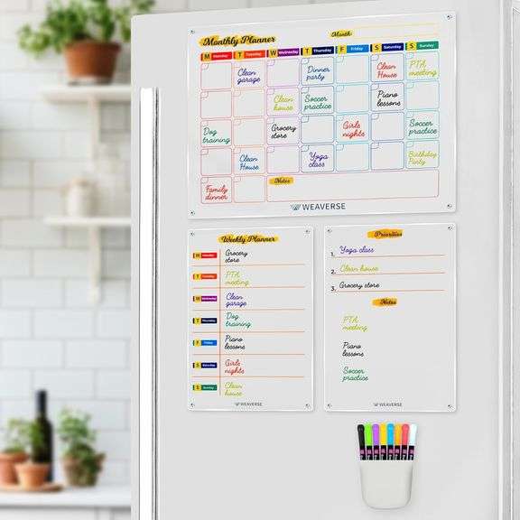 Set of 3 Fridge Calendar Monthly, Weekly & Notes Board - 6 Chalk ...