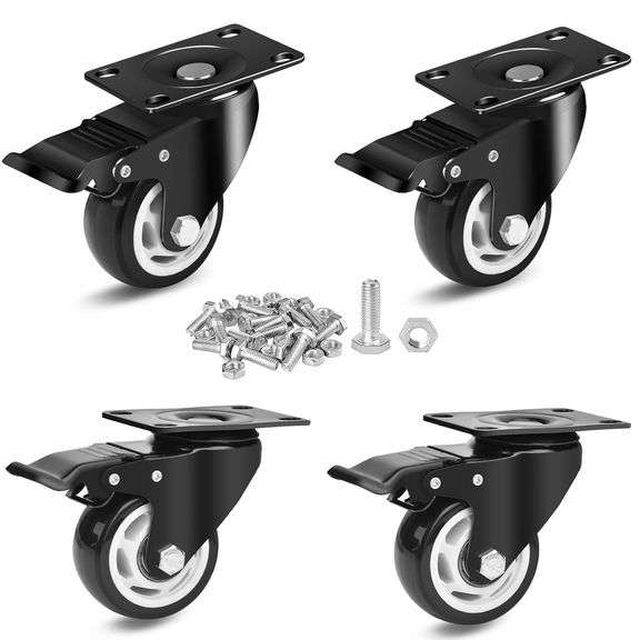 3 Inch Caster Wheels, Swivel Casters Set of 4 Heavy Duty with Brake ...