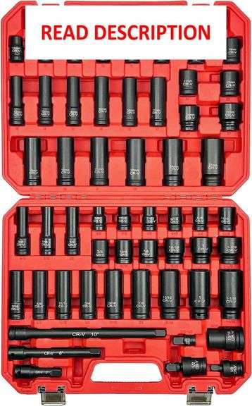 WETT 1/2" Drive Impact Socket Set, 55-Piece SAE and Metric Sockets with ...