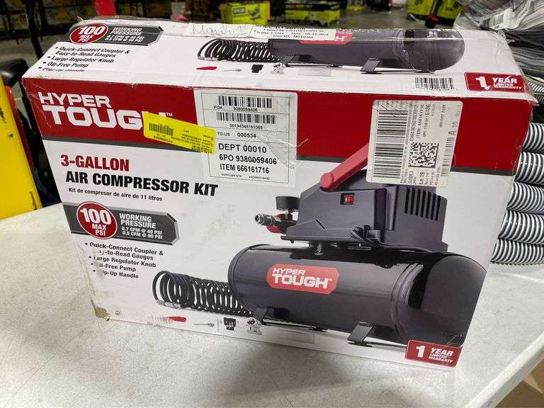 Hyper Tough 3 Gallon Oil-free Portable Air Compressor with Hose ...
