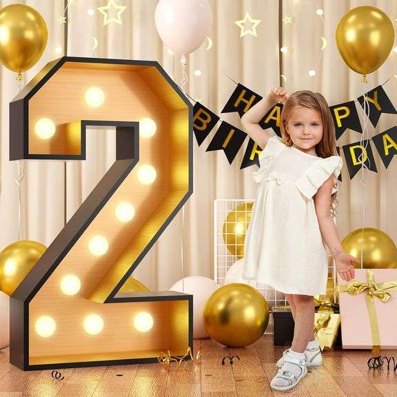 4FT Marquee Light Up 2 Numbers,Black Gold Giant Marquee Mosaic Numbers ...