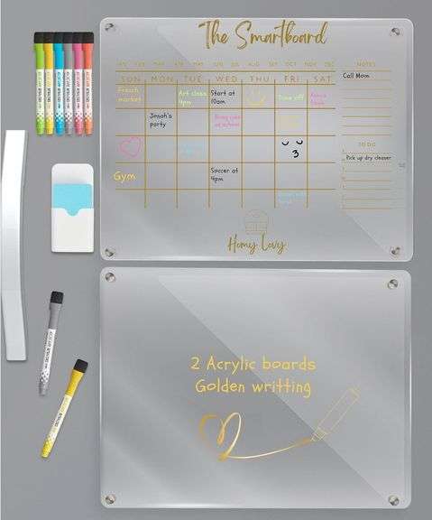 HOMY LOVY Gold Acrylic Magnetic Dry Erase Board for Fridge - Clear, Set ...