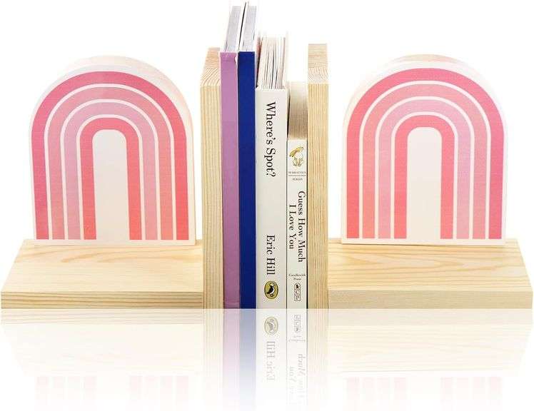 Harloon 2 Pcs Nursery Decor Daisy Wooden Bookends Pink Rainbow Wooden ...