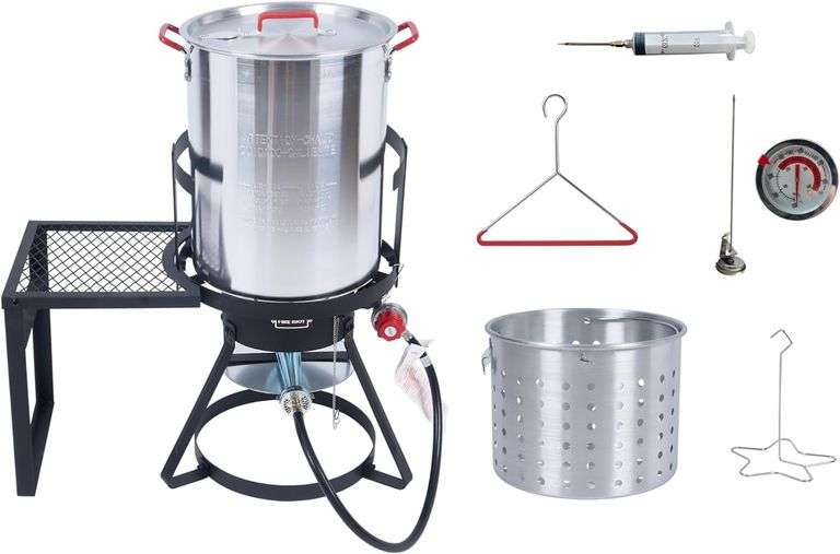 30 Qt Heavy Gauge Aluminum Turkey Deep Fryer Pot with Injector and ...