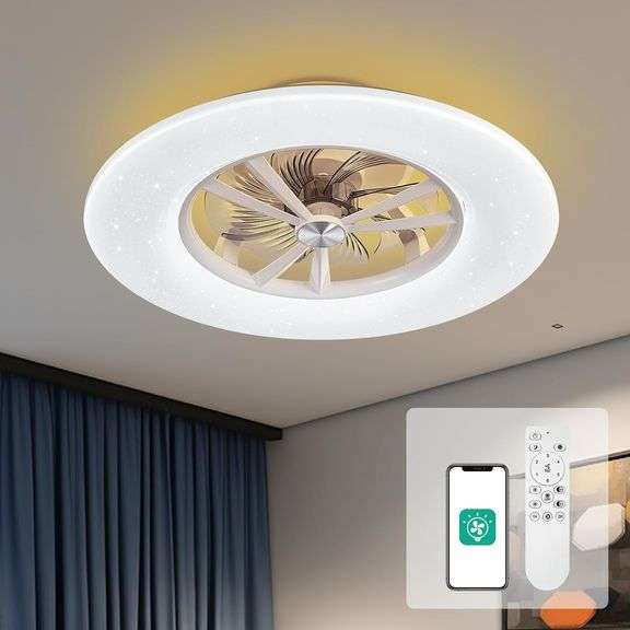 24' Low Profile Ceiling Fan with Light, Smart Ceiling Fans with Backlit ...