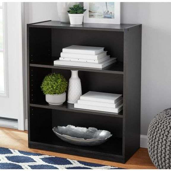 Mainstays 3-Shelf Bookcase with Adjustable Shelves, True Black Oak ...