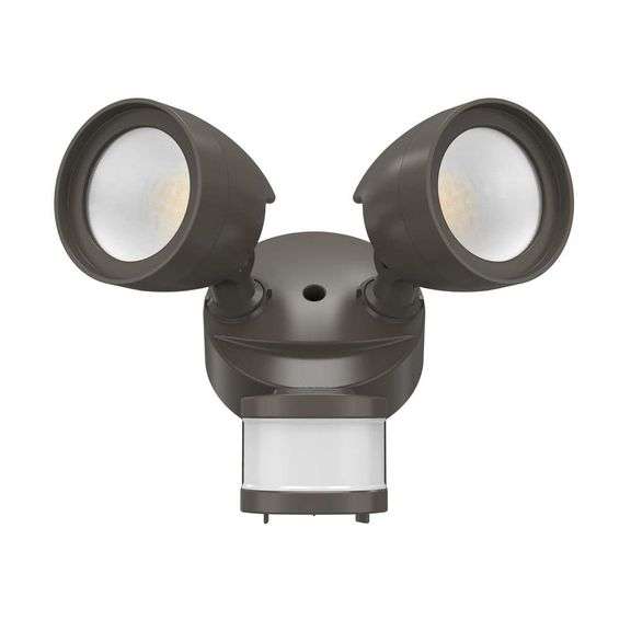 Commercial Electric 240-Degree Bronze Motion Activated Integrated LED Outdoor Twin Head Security ...