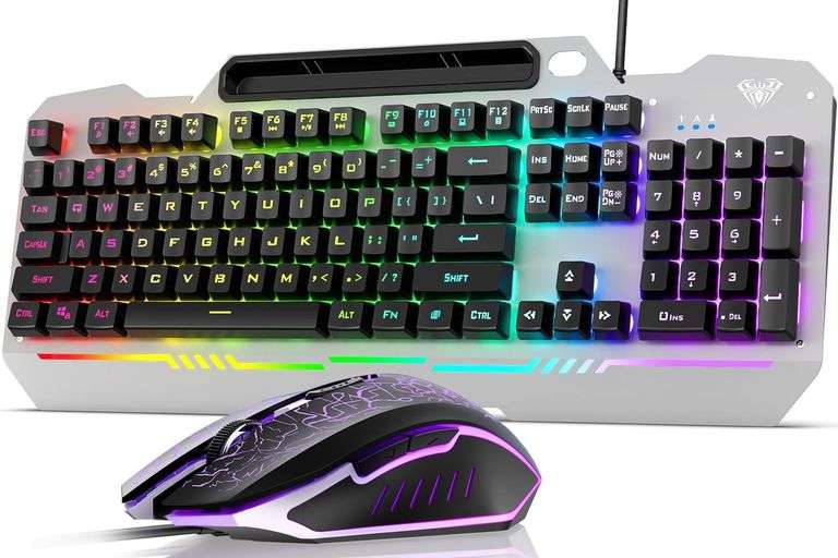 AULA Keyboard, T102 104 Keys Gaming Keyboard and Mouse Combo with RGB ...