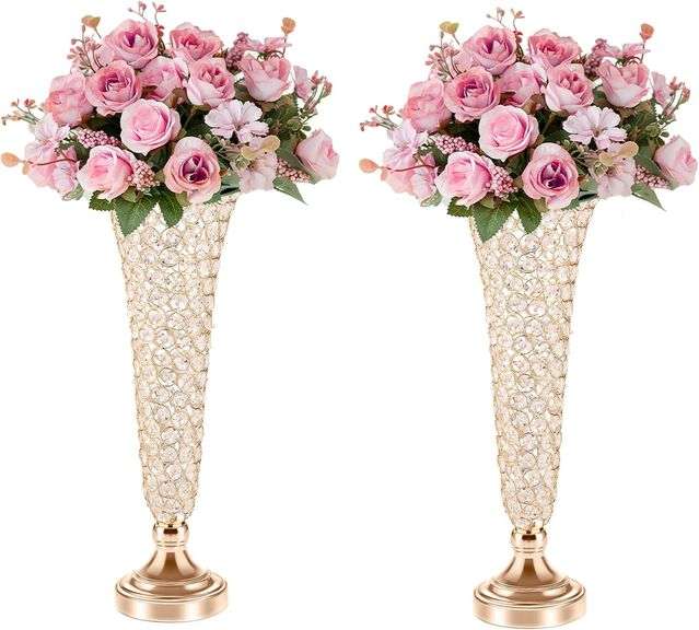 20in Vases for Flowers - Crystal Trumpet Floral Vase, 2Pcs Crystal ...