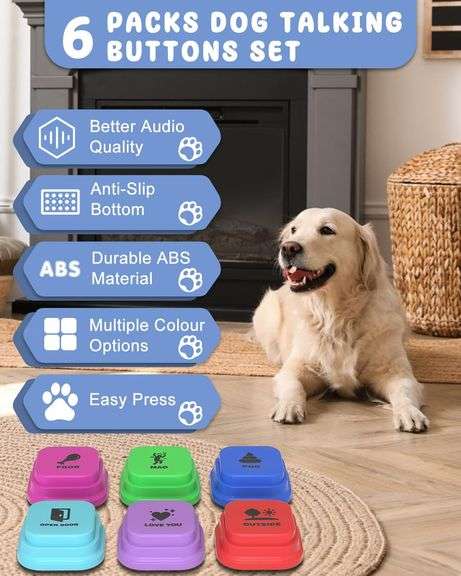 Dog Buttons for Communication Starter Pack, 6 Dog Talking Button Set ...