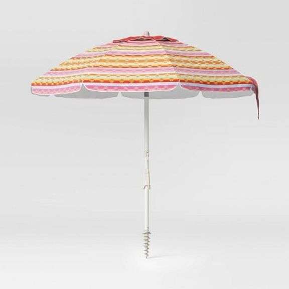 7'x7' Round Outdoor Patio Beach Umbrella Sun Belt Stripe Yellow - Sun ...