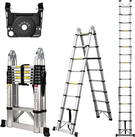 Telescoping Ladder A Frame, 16.5 Ft Compact Aluminum Extension Ladder ...