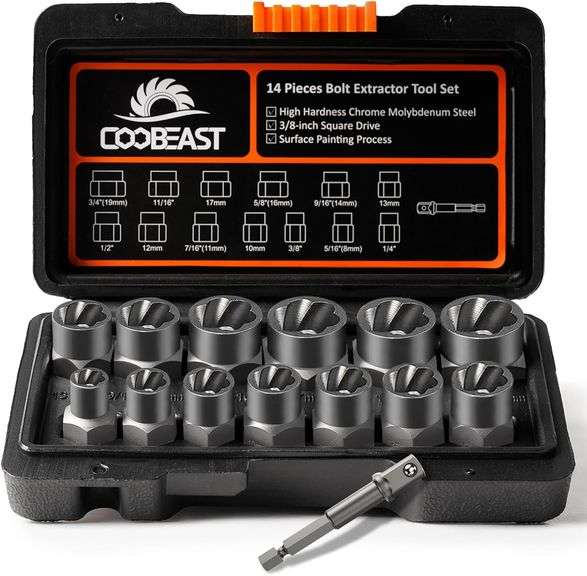 Coobeast Bolt Extractor Set Heavy Duty, 13Pcs Bolt Extractor Kit with 3 ...