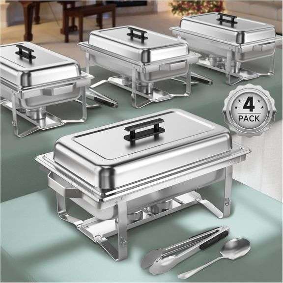 Chafing Dish Buffet Set, 4 Pack 9.5QT Chafing Dish High Grade Stainless ...