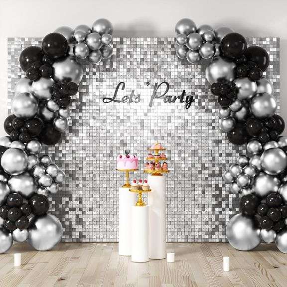COKAOBE Silver Shimmer Wall Backdrop, 48PCS Square Sequin Shimmer ...