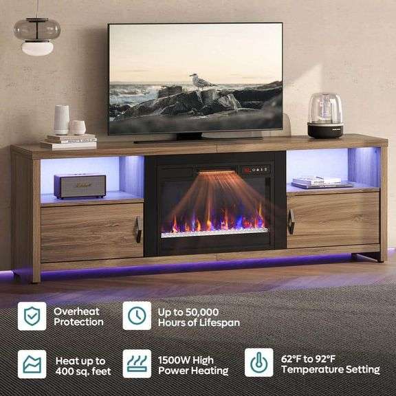 70.87 in. Pinewood Electric Fireplace TV Stand Fits TV's Up to 75 in ...