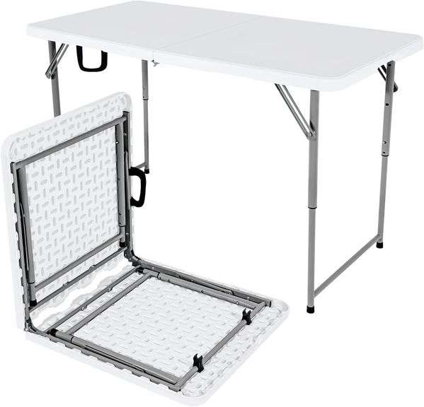 HUZJIEHUI 4FT White Portable Folding Table with Carrying Handle ...