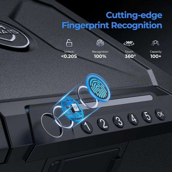 ONNAIS Biometric Gun Pistol Safe - Iron MAX Quick Access Fingerprint ...