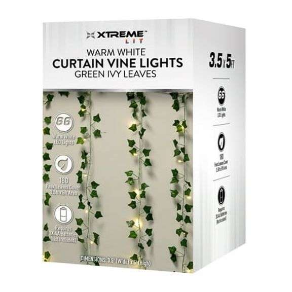 (3)Xtreme Lit 5ft Indoor Curtain Vine LED Lights with Green Ivy Leaves ...