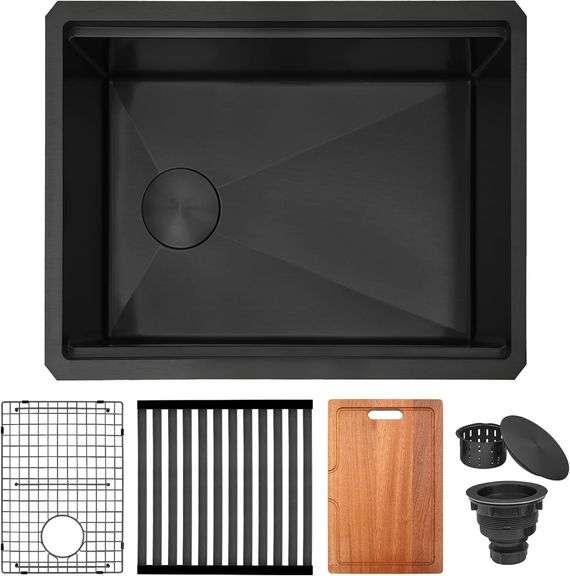 Black Undermount Kitchen Sink, Single Bowl Stainless Steel Kitchen Bar ...