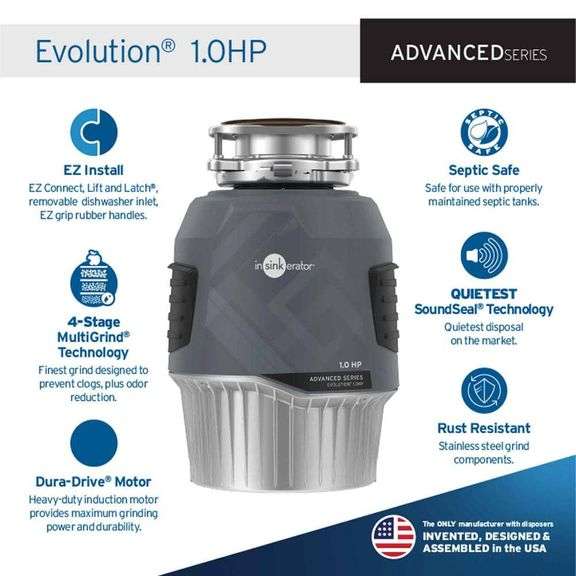InSinkErator Evolution 1HP, 1 HP Garbage Disposal, Advanced Series EZ ...