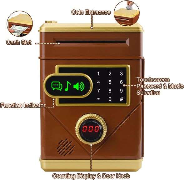 Kendyy Touchscreen Electronic Piggy Bank Mini ATM Safe, Kids Coin Banks ...