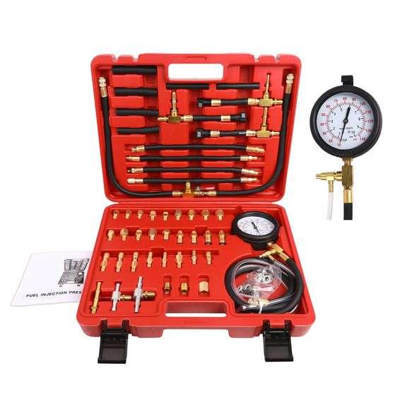 BETOOLL Pro Fuel Injection Pressure Tester Kit Gauge 0-140 PSI with 9. ...