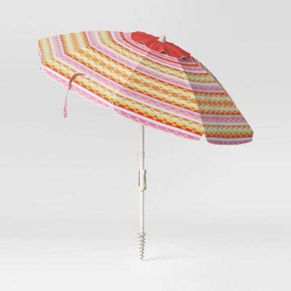 7'x7' Round Outdoor Patio Beach Umbrella Sun Belt Stripe Yellow - Sun ...