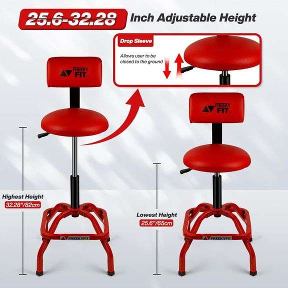 FreekyFit Shop Stool with Backrest, Mechanic Garage Stool for Workshop ...