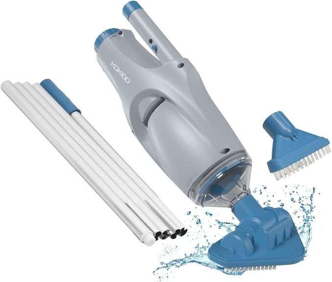 Rechargeable Pool Vacuum Set with 6.5ft Pole, 2 Interchangeable Brush ...