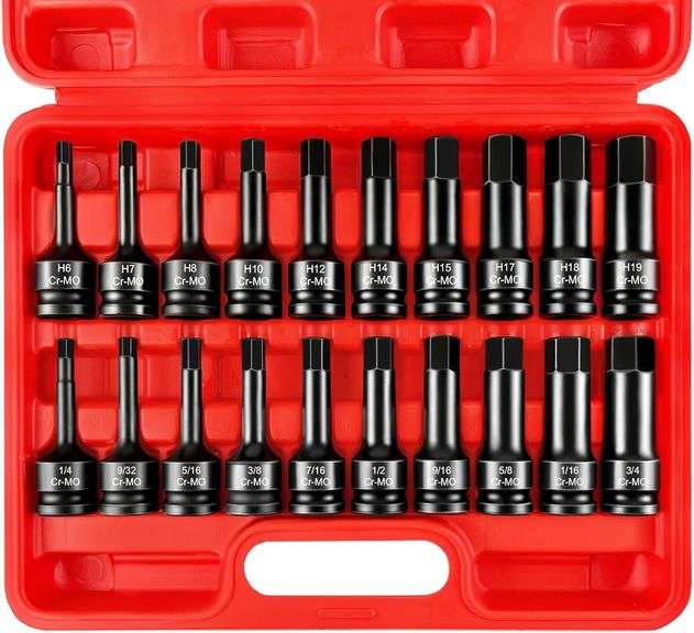 WETT 1/2" Drive Master Impact Hex Bit Set, 20 Piece Hex Driver Set ...