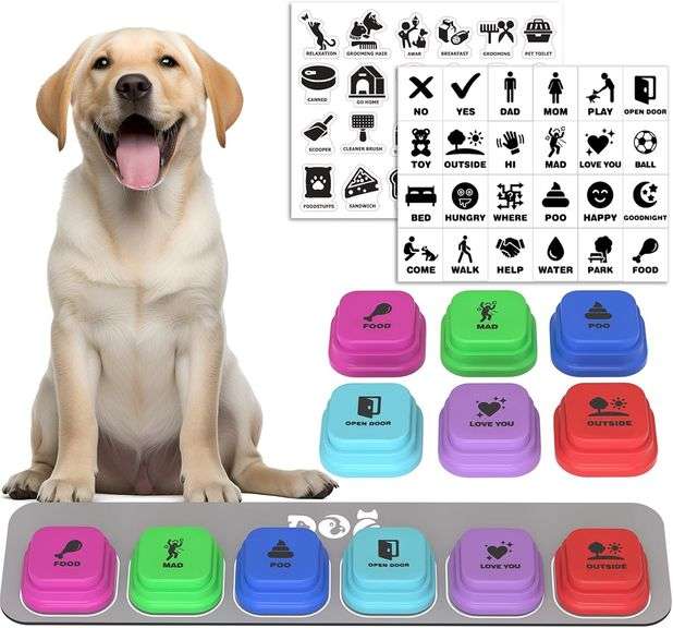 Dog Buttons for Communication Starter Pack, 6 Dog Talking Button Set ...