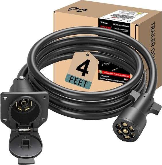 CXTM 7 Way Trailer Extension Cable(4FT), 7 Pin Trailer Extension Cord ...