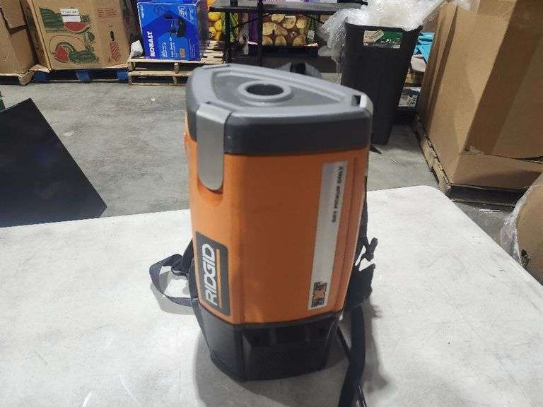 Ridgid corded dry pickup backpack vacuum - Matthews Auctioneers